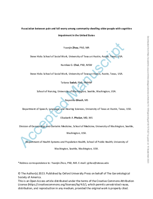 (PDF) Association between pain and fall worry among community-dwelling ...