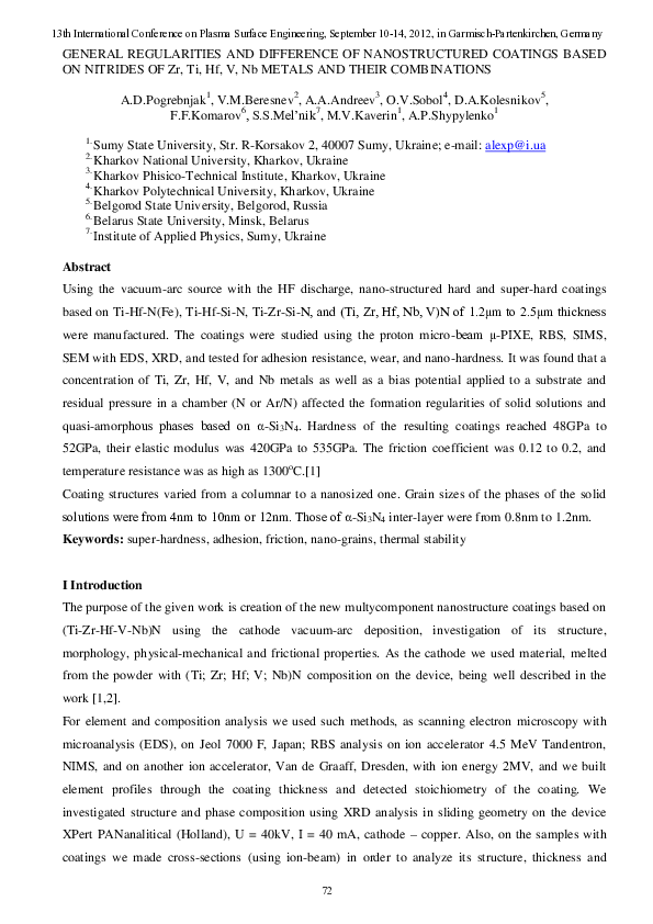 (PDF) General Regularities and Differences of Nanostructured Coatings Based on Nitrides of Zr ...