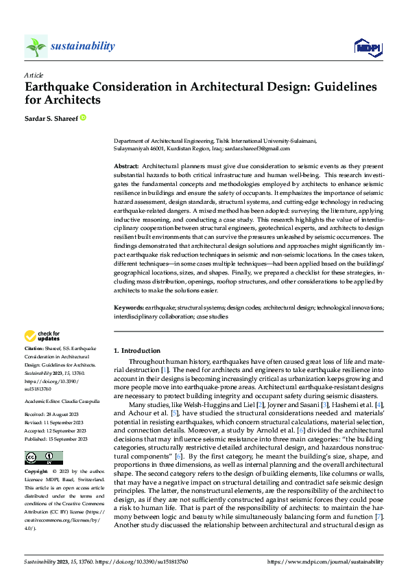 (PDF) Earthquake Consideration in Architectural Design: Guidelines for ...