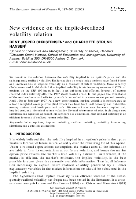 Pdf New Evidence On The Implied Realized Volatility Relation