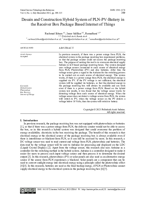 (PDF) Desain and Construction Hybrid System of PLN-PV-Battery in the ...