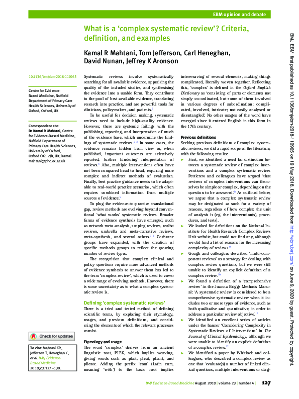 (PDF) What is a 'complex systematic review'? Criteria, definition, and ...