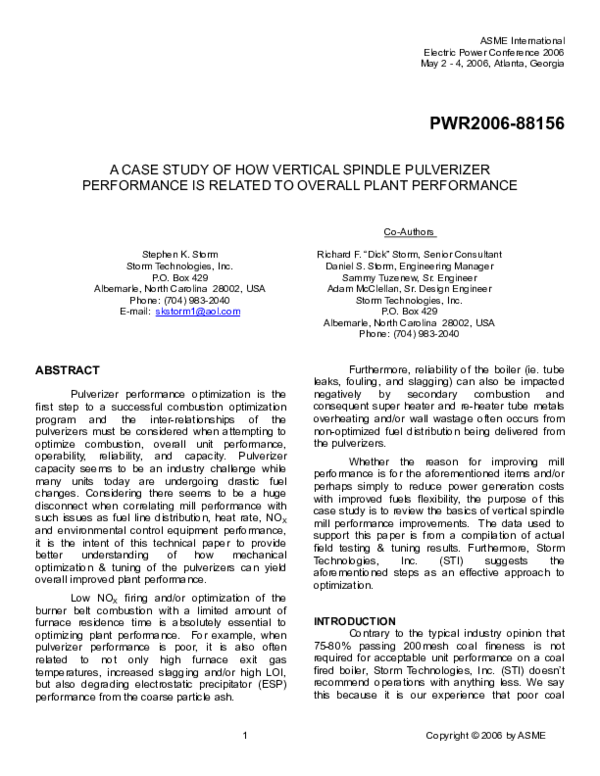 (PDF) A Case Study of How Vertical Spindle Pulverizer Performance is ...