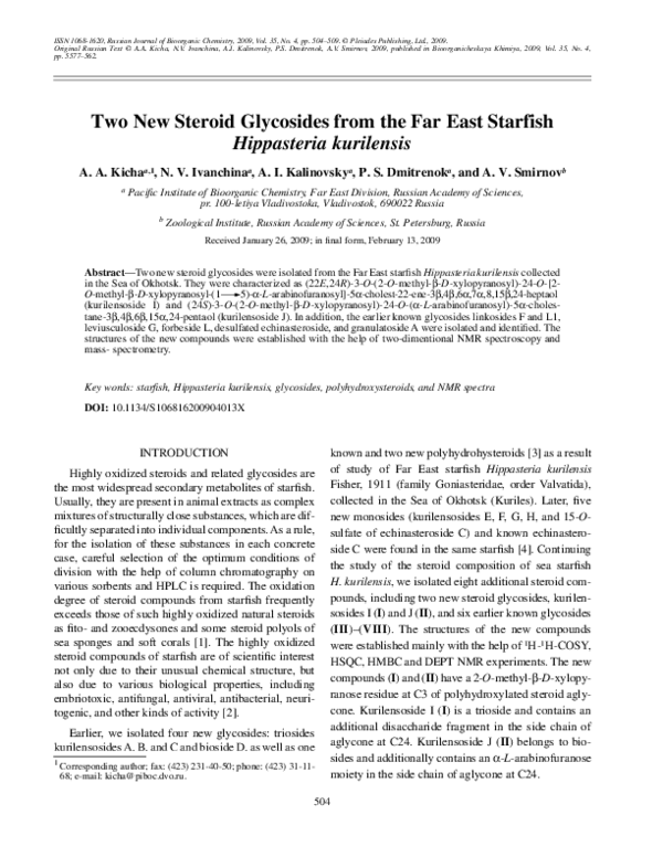 (PDF) Two new steroid glycosides from the Far East starfish Hippasteria ...