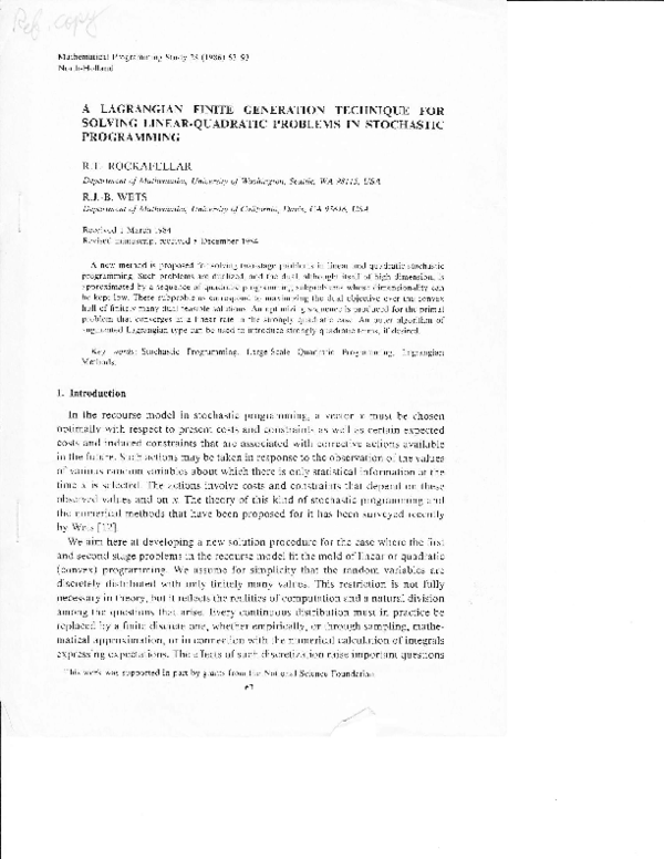(PDF) A Lagrangian finite generation technique for solving linear-quadratic problems in ...