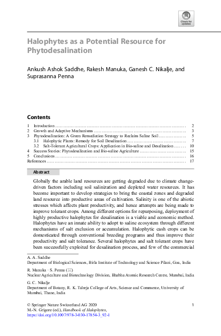 (PDF) Halophytes as a Potential Resource for Phytodesalination