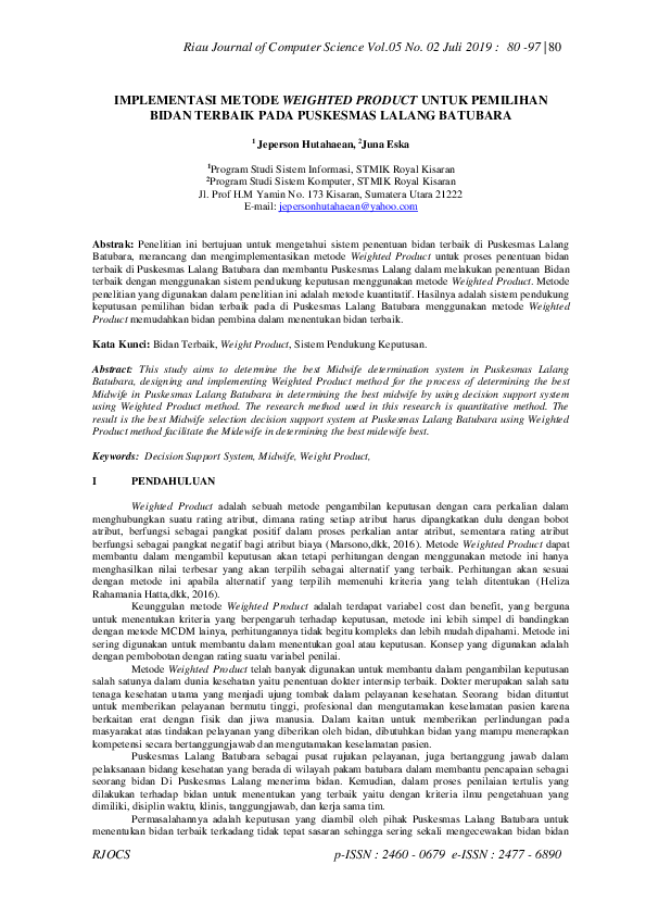 (PDF) Implementasi Metode Weighted Product Untuk Pemilihan Bidan ...