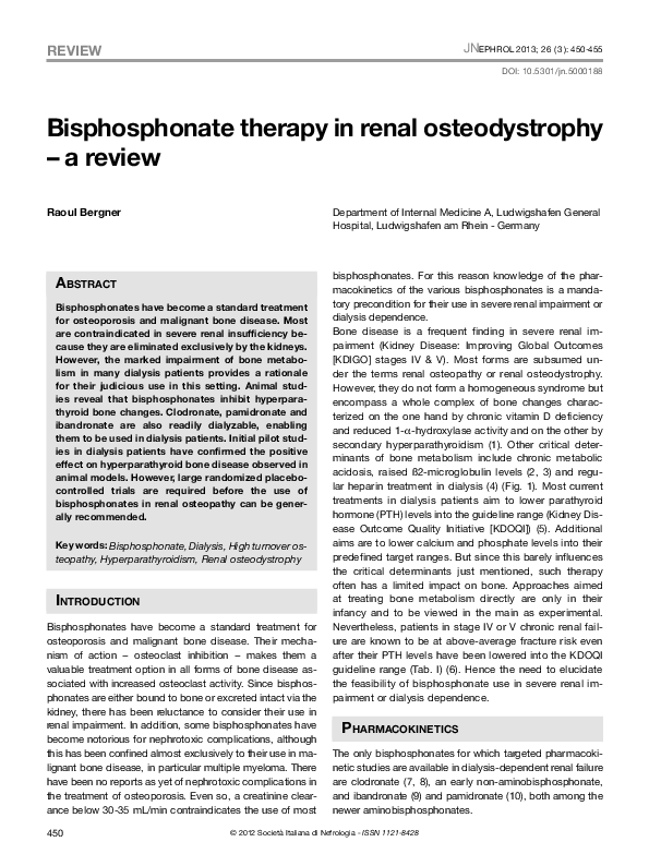 (PDF) Bisphosphonate therapy in renal osteodystrophy – a review