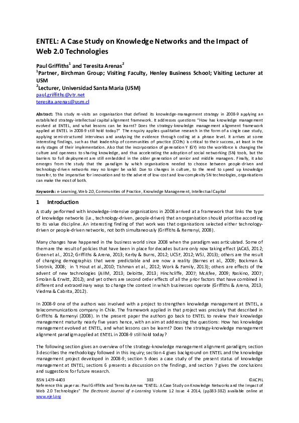 (PDF) ENTEL: A Case Study on Knowledge Networks and the Impact of Web 2.0 Technologies