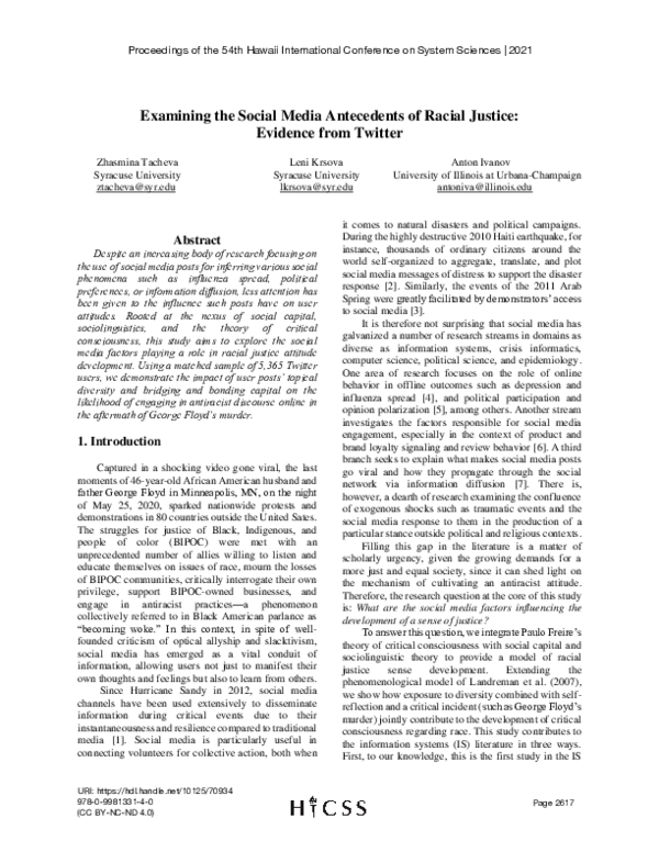 (PDF) Examining the Social Media Antecedents of Racial Justice: Evidence from Twitter