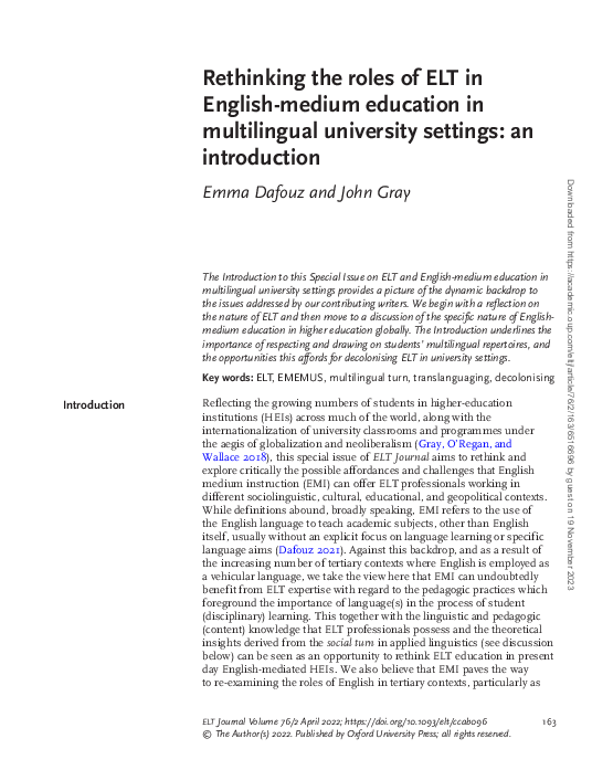(PDF) Rethinking the roles of ELT in English-medium education in ...