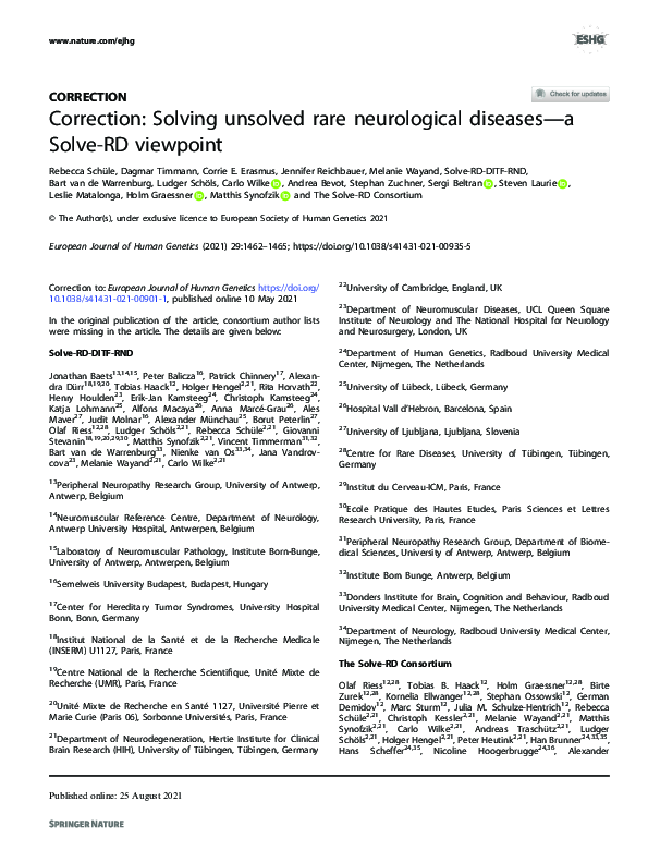 (PDF) Correction: Solving unsolved rare neurological diseases—a Solve-RD viewpoint
