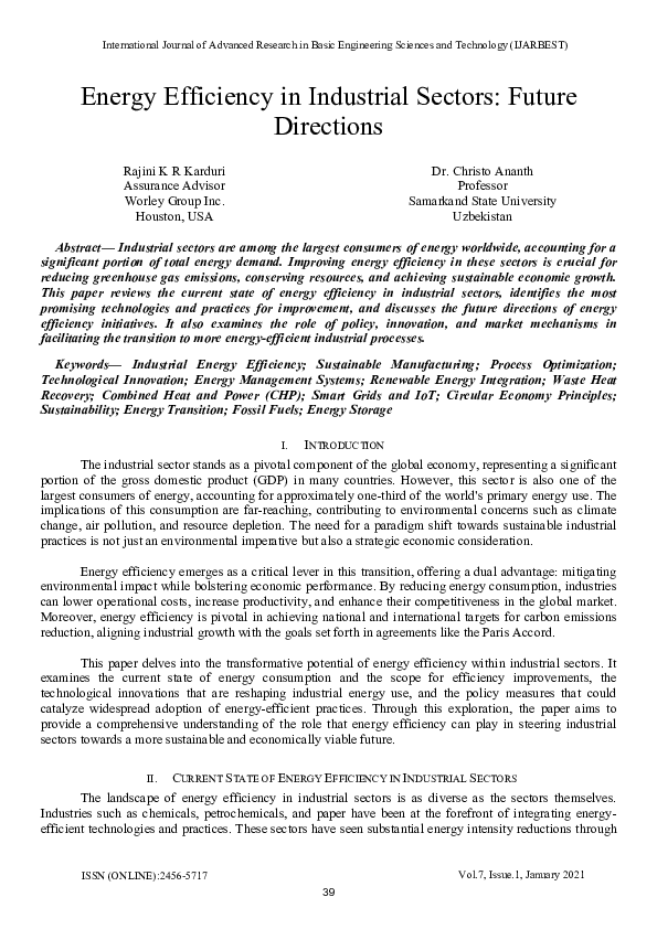 (PDF) Energy Efficiency in Industrial Sectors: Future Directions