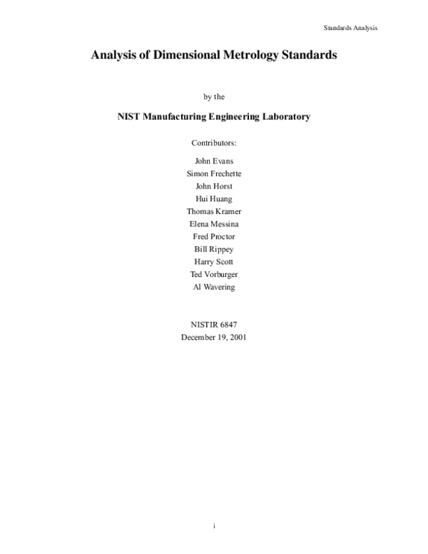 (PDF) Analysis of Dimensional Metrology Standards | NIST