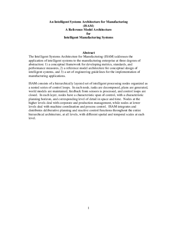 (PDF) An intelligent systems architecture for manufacturing (ISAM):: a ...