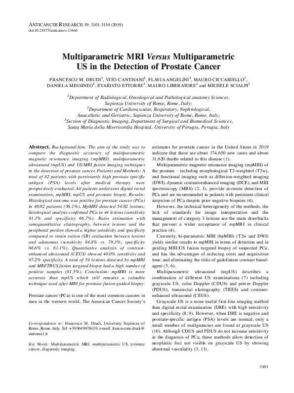 (PDF) Multiparametric MRI Versus Multiparametric US in the Detection of ...