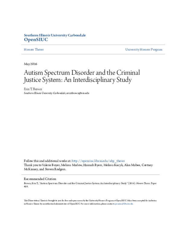 (PDF) Autism Spectrum Disorder and the Criminal Justice System: An ...