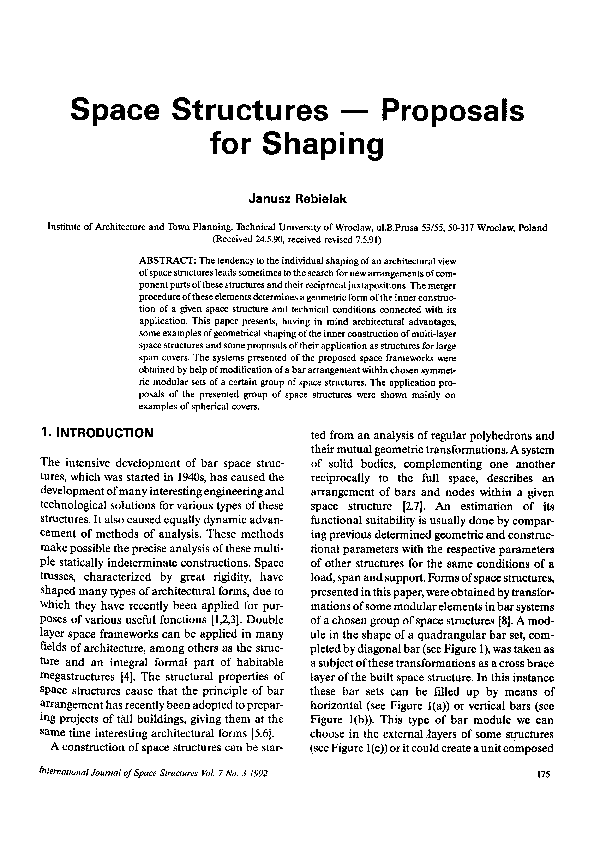 (PDF) Space Structures — Proposals for Shaping