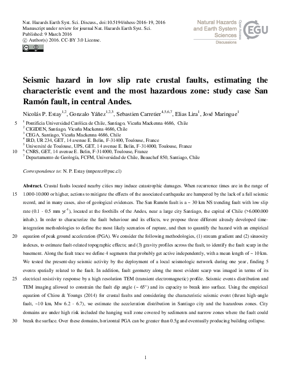 (PDF) Seismic hazard in low slip rate crustal faults, estimating the ...