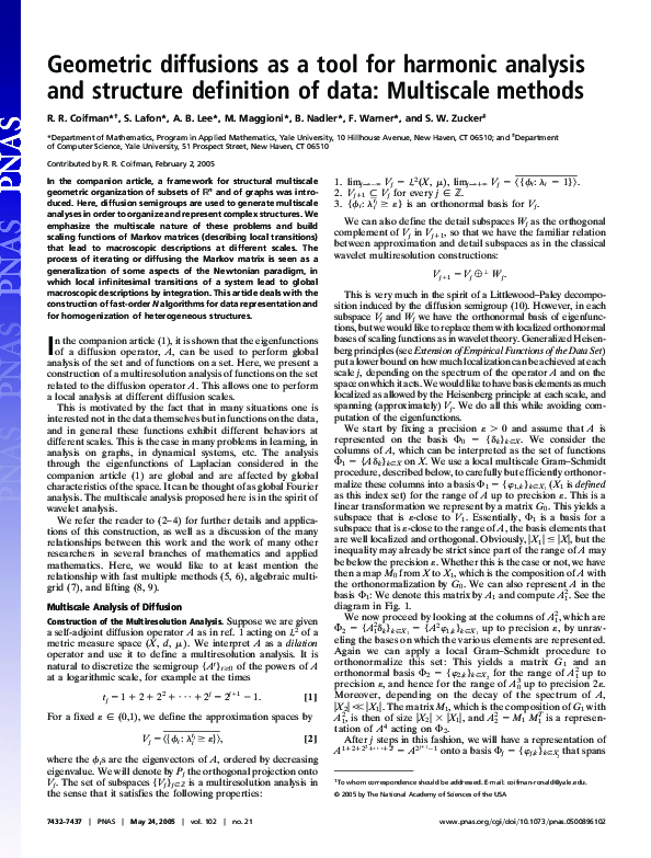 (PDF) Geometric diffusions as a tool for harmonic analysis and structure definition of data ...