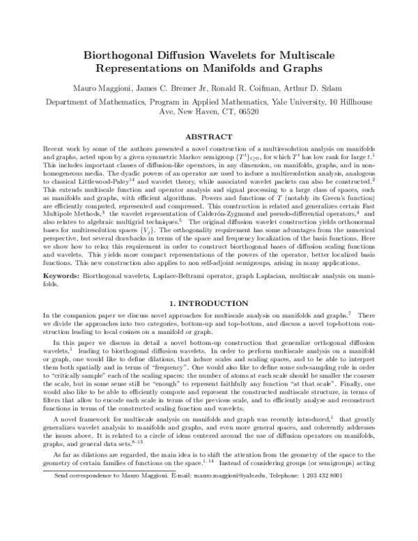 (PDF) Biorthogonal diffusion wavelets for multiscale representations on manifolds and graphs