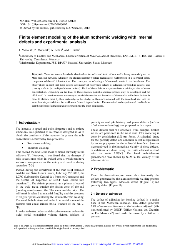 (PDF) Finite element modeling of the aluminothermic welding with internal defects and ...
