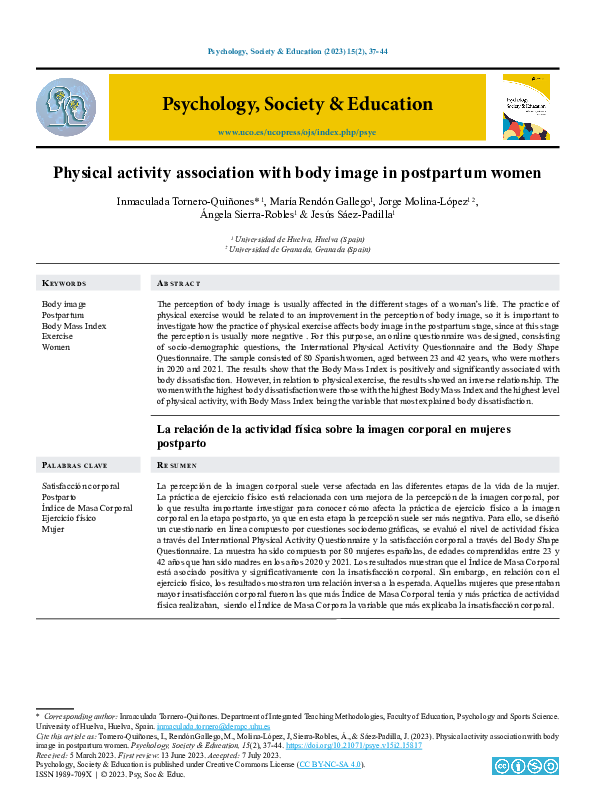 (PDF) Physical activity association with body image in postpartum women