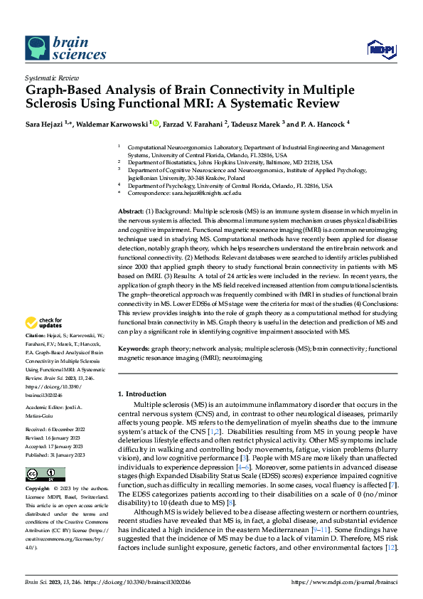 Pdf Graph Based Analysis Of Brain Connectivity In Multiple Sclerosis Using Functional Mri A