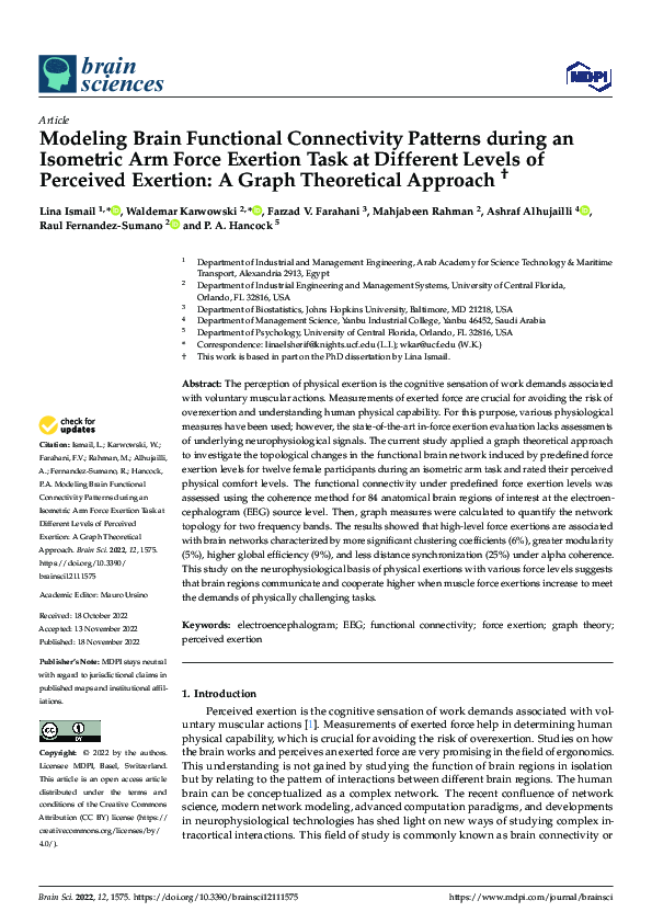 (PDF) Modeling Brain Functional Connectivity Patterns during an Isometric Arm Force Exertion ...