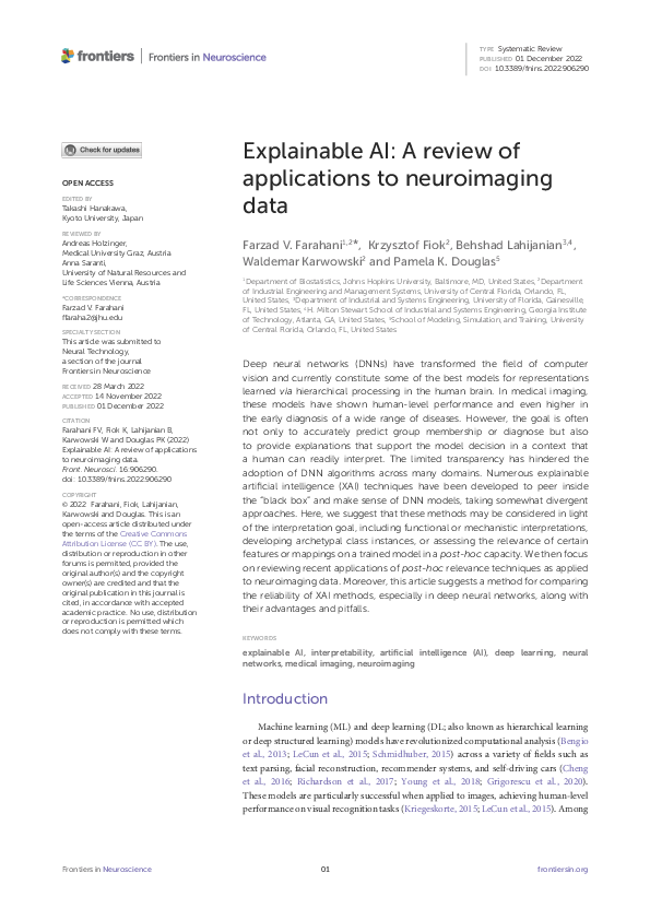 (PDF) Explainable AI: A review of applications to neuroimaging data