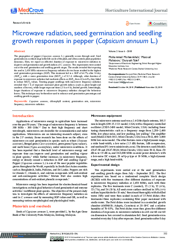 (PDF) Microwave radiation, seed germination and seedling growth ...