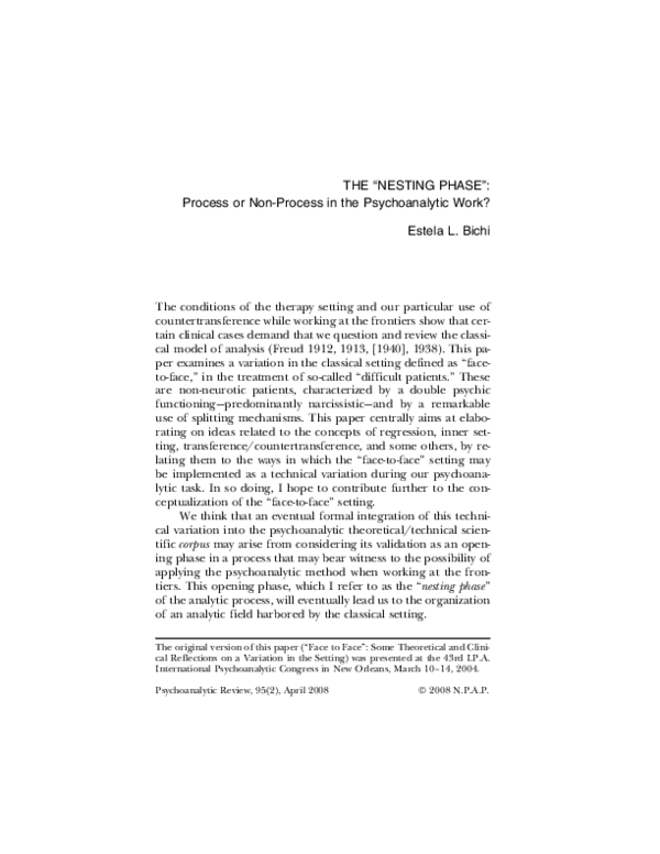 (PDF) The “Nesting Phase”: Process or Non-Process in the Psychoanalytic ...