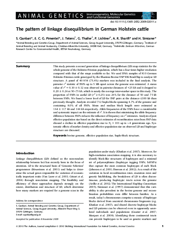 (PDF) The pattern of linkage disequilibrium in German Holstein cattle