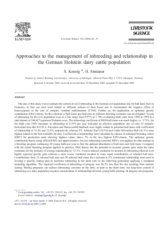 (PDF) Approaches to the management of inbreeding and relationship in ...