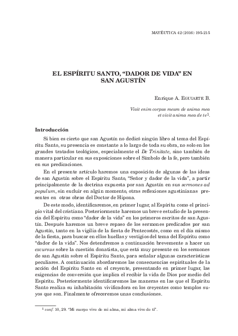 (PDF) EL ESPÍRITU SANTO, "DADOR DE VIDA" EN SAN AGUSTÍN