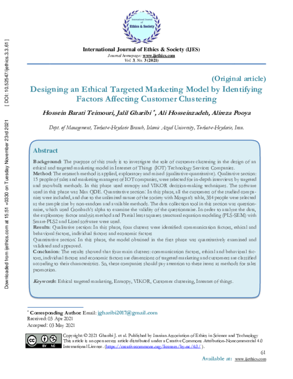 (PDF) Ethical Targeted Marketing via Customer Clustering in IoT