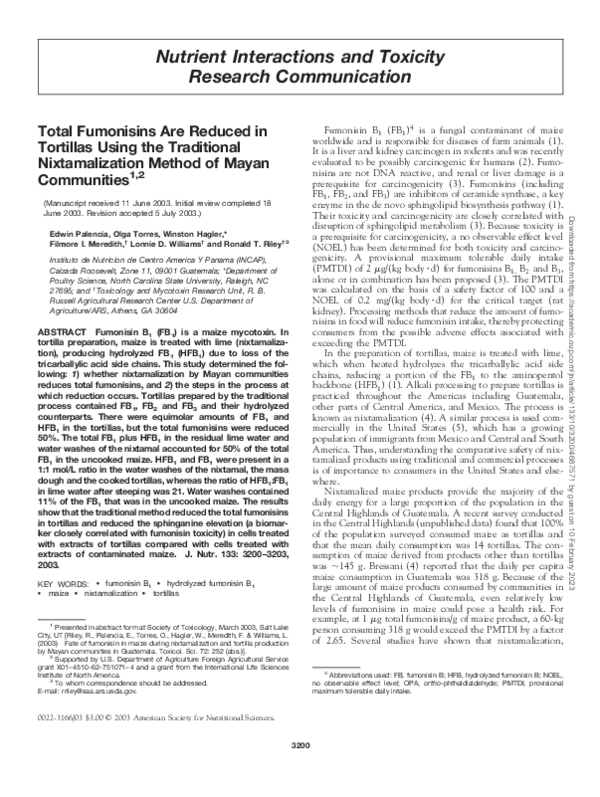 (PDF) Total fumonisins are reduced in tortillas using the traditional ...