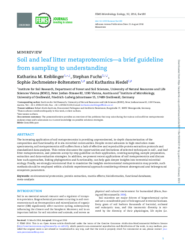 (PDF) Soil and leaf litter metaproteomics - A brief guideline from ...