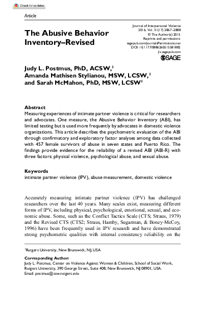 (PDF) The Abusive Behavior Inventory–Revised