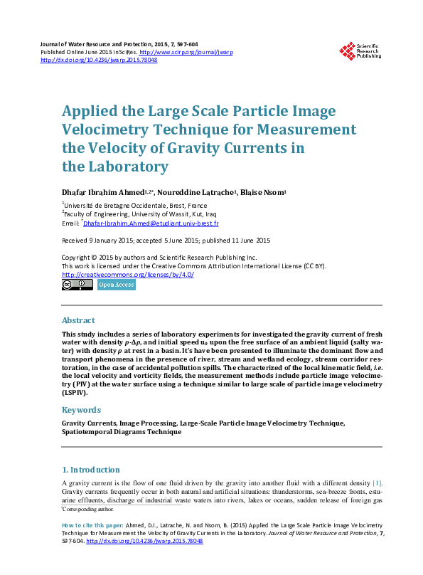 (PDF) Applied the Large Scale Particle Image Velocimetry Technique for ...