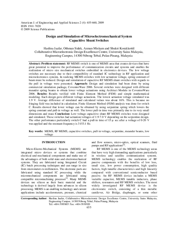(PDF) Design and Simulation of Microelectromechanical Systems (MEMS ...
