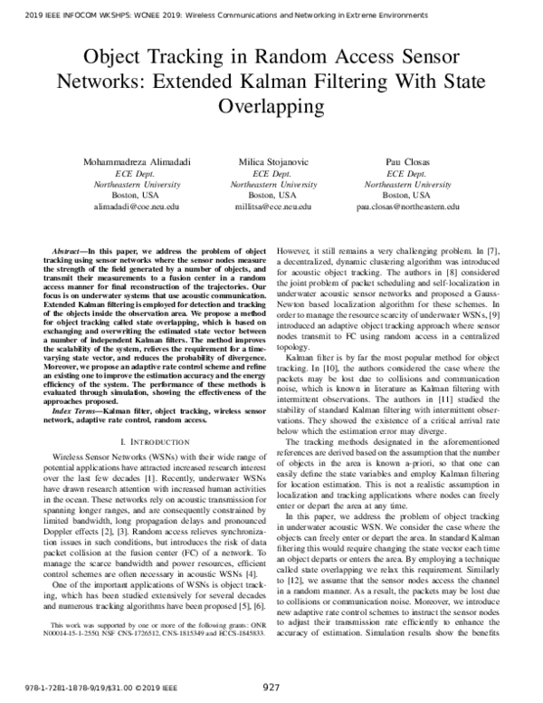 Pdf Object Tracking In Random Access Sensor Networks Extended Kalman