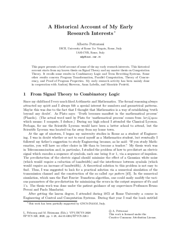 (PDF) A Historical Account of My Early Research Interests
