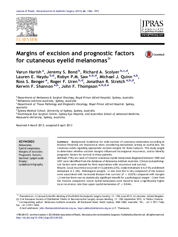 (PDF) Margins of excision and prognostic factors for cutaneous eyelid ...