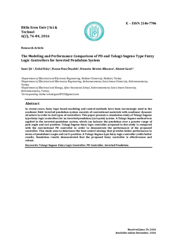 Pdf Modelling And Performance Comparison Of Pd And Takagi Sugeno Type Fuzzy Logic Controllers