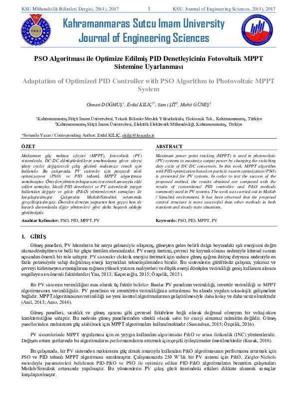 Pdf Design Of Optimized Pid Controller With Pso Algorithm For Mppt Of