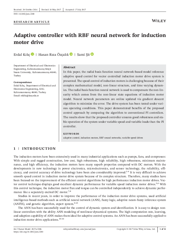 (PDF) Adaptive controller with RBF neural network for induction motor drive