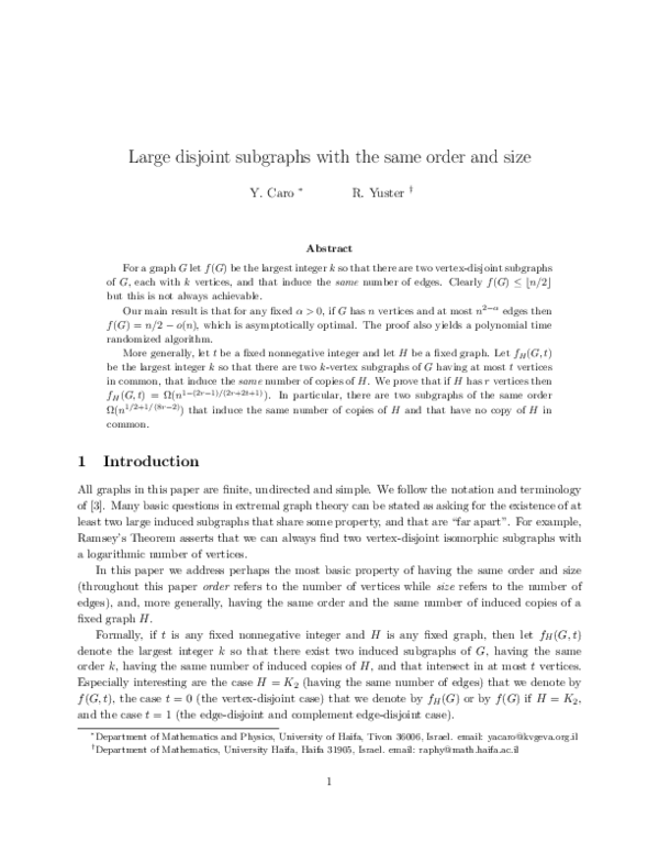 (PDF) Large disjoint subgraphs with the same order and size