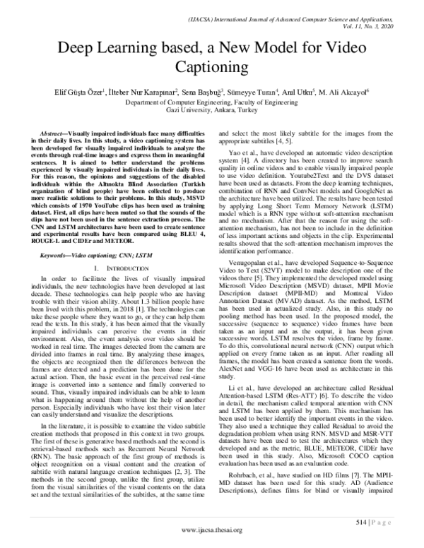 (PDF) Deep Learning based, a New Model for Video Captioning