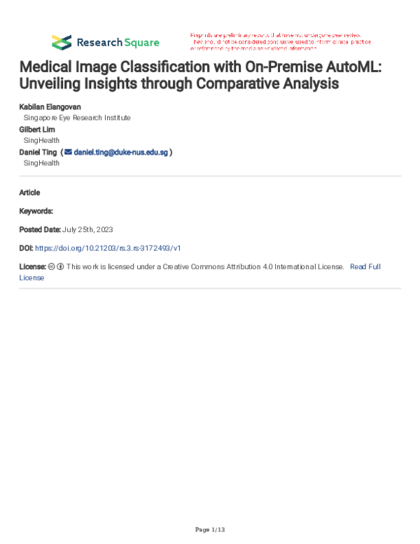 (PDF) Medical Image Classification with On-Premise AutoML: Unveiling Insights through ...